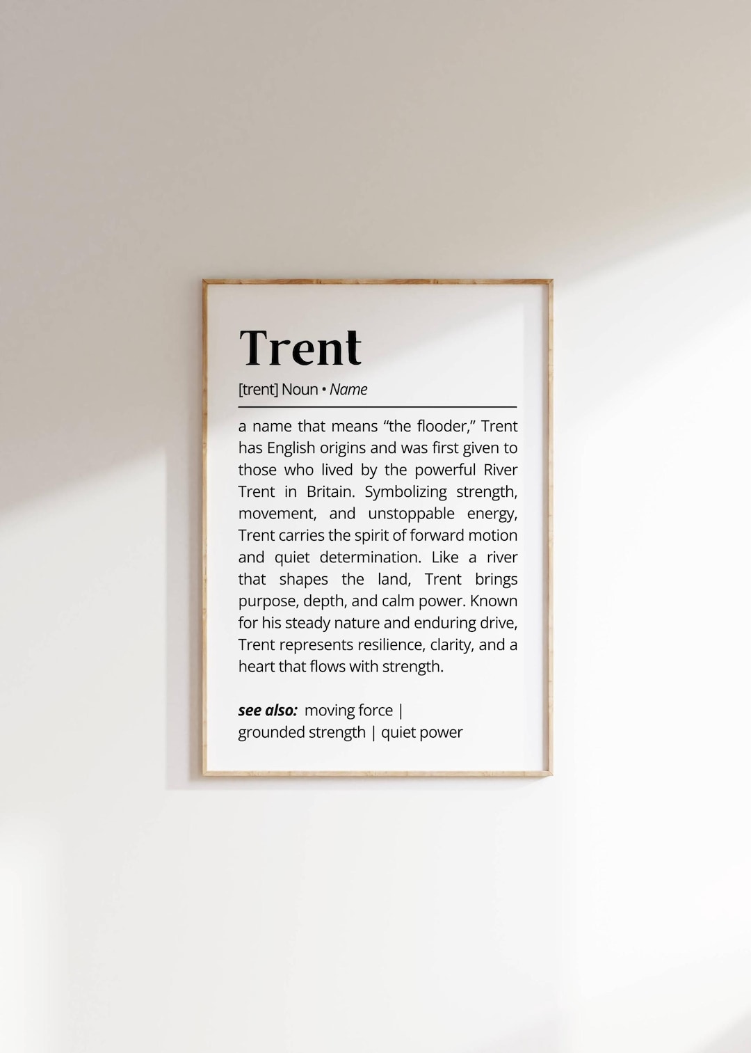 Trent Name Definition Wall Art Personalized Name Meaning Gift for Him ...