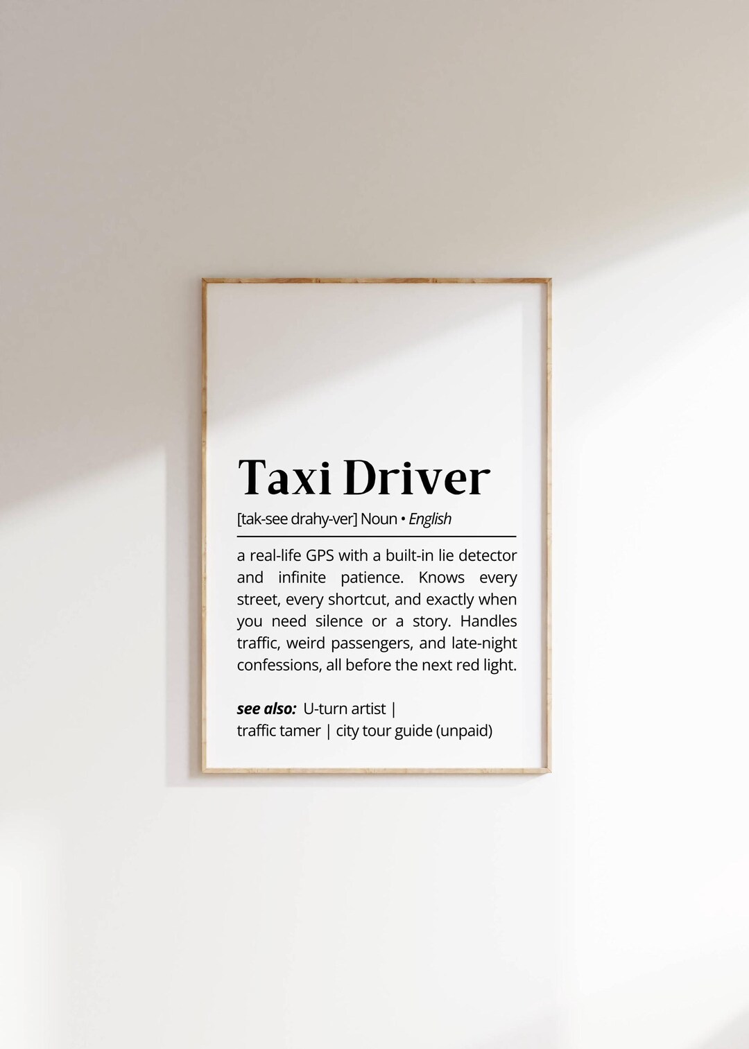 Taxi Driver Definition Print: Funny Job Description Art (digital ...