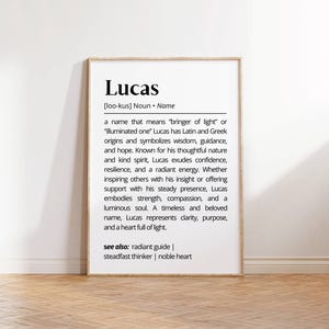 Lucas Name Definition Wall Art Personalized Name Meaning Minimalist ...