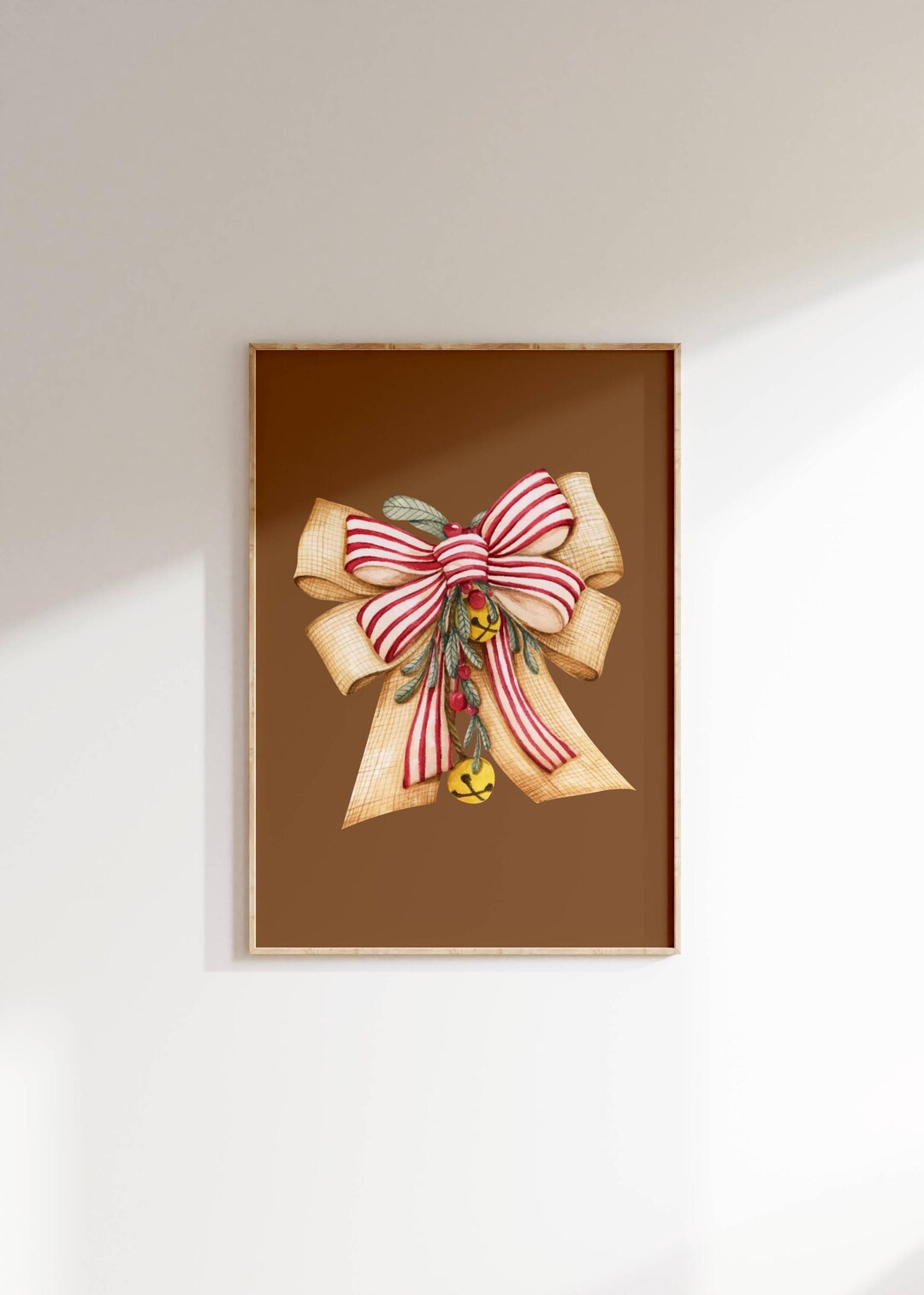 Rustic Christmas Bow Printable Wall Art Festive Holiday Ribbon Gift ...