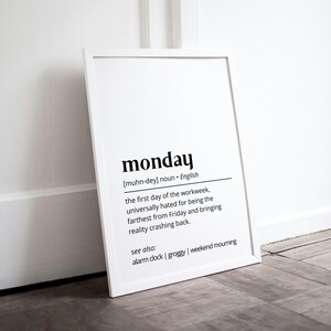 Funny Monday Definition Print: Office Humor Wall Art (digital Download ...
