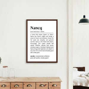 Nancy Name Definition Wall Art Personalized Inspirational Print French ...