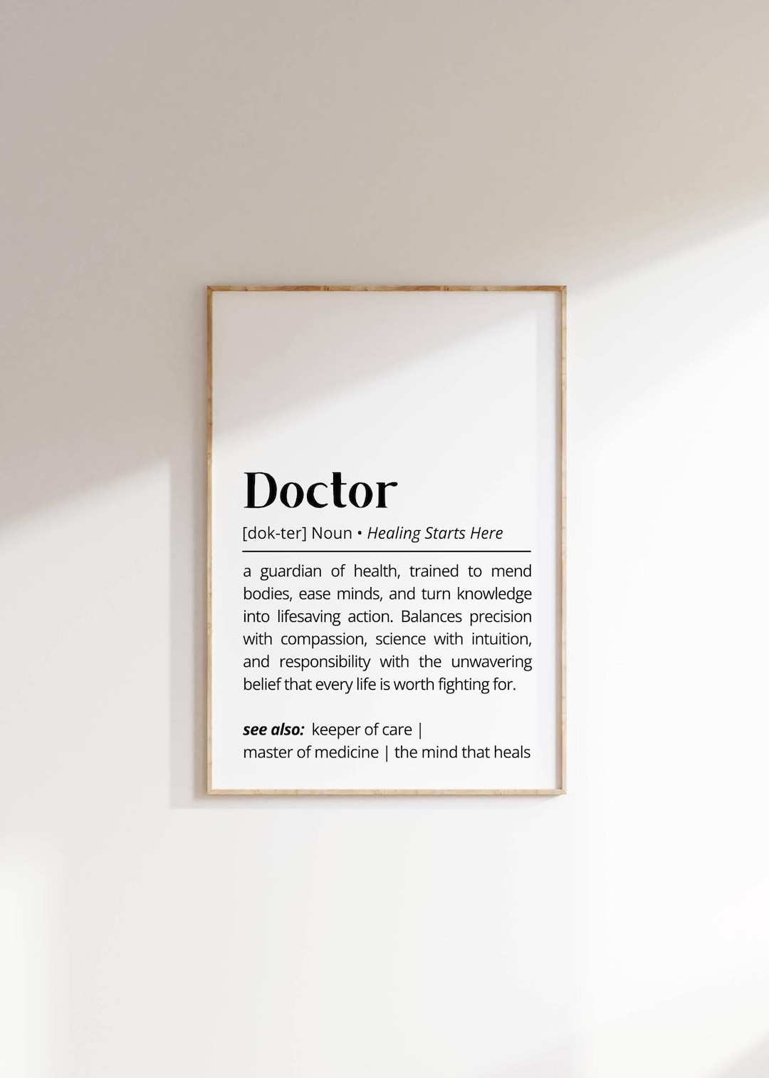 Doctor Definition Print Medical Office Wall Art Doctor Gift White Coat ...