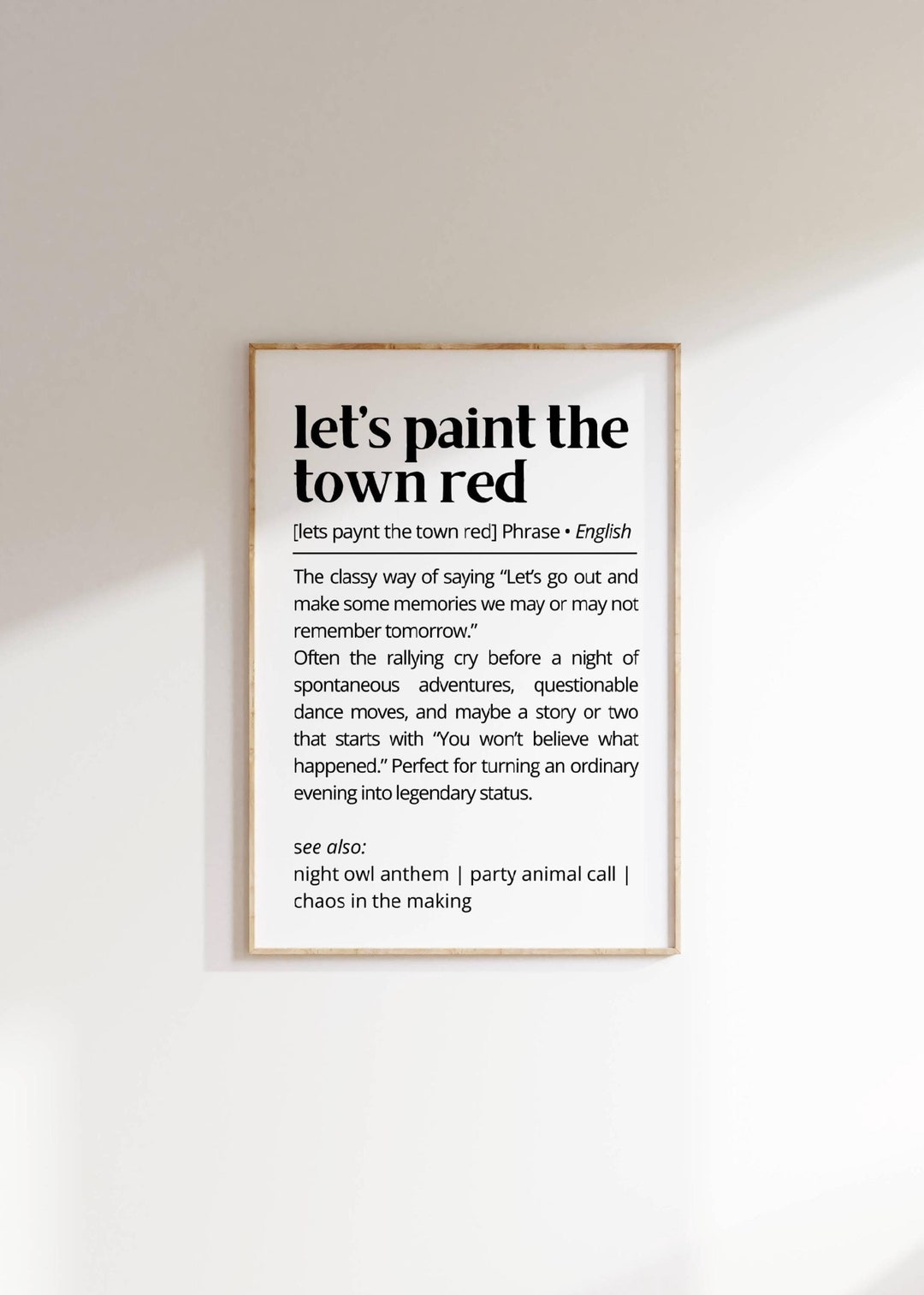 Lets Paint the Town Red Definition Wall Art Fun Phrase Nightout Party ...