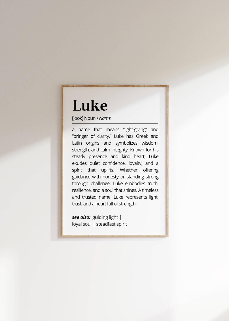 Luke Name Meaning Print | Personalized Gift | Nursery Wall Art ...