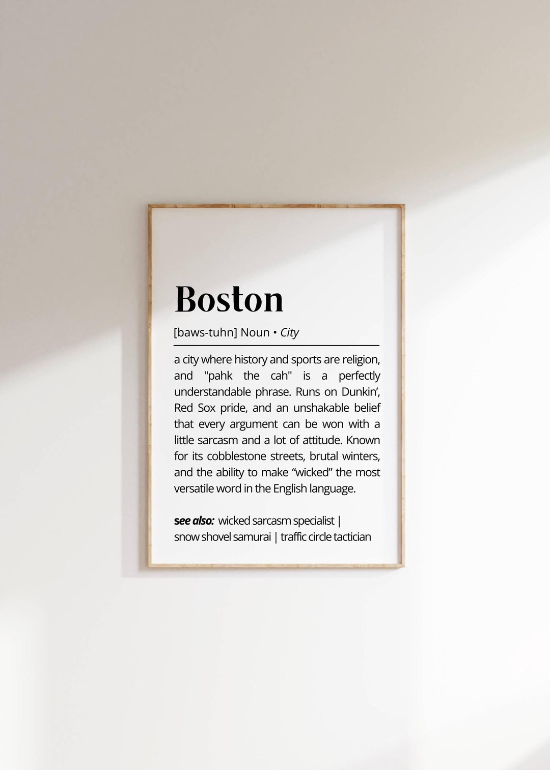Boston Definition Wall Art Funny City Print Humorous Boston Word Poster ...
