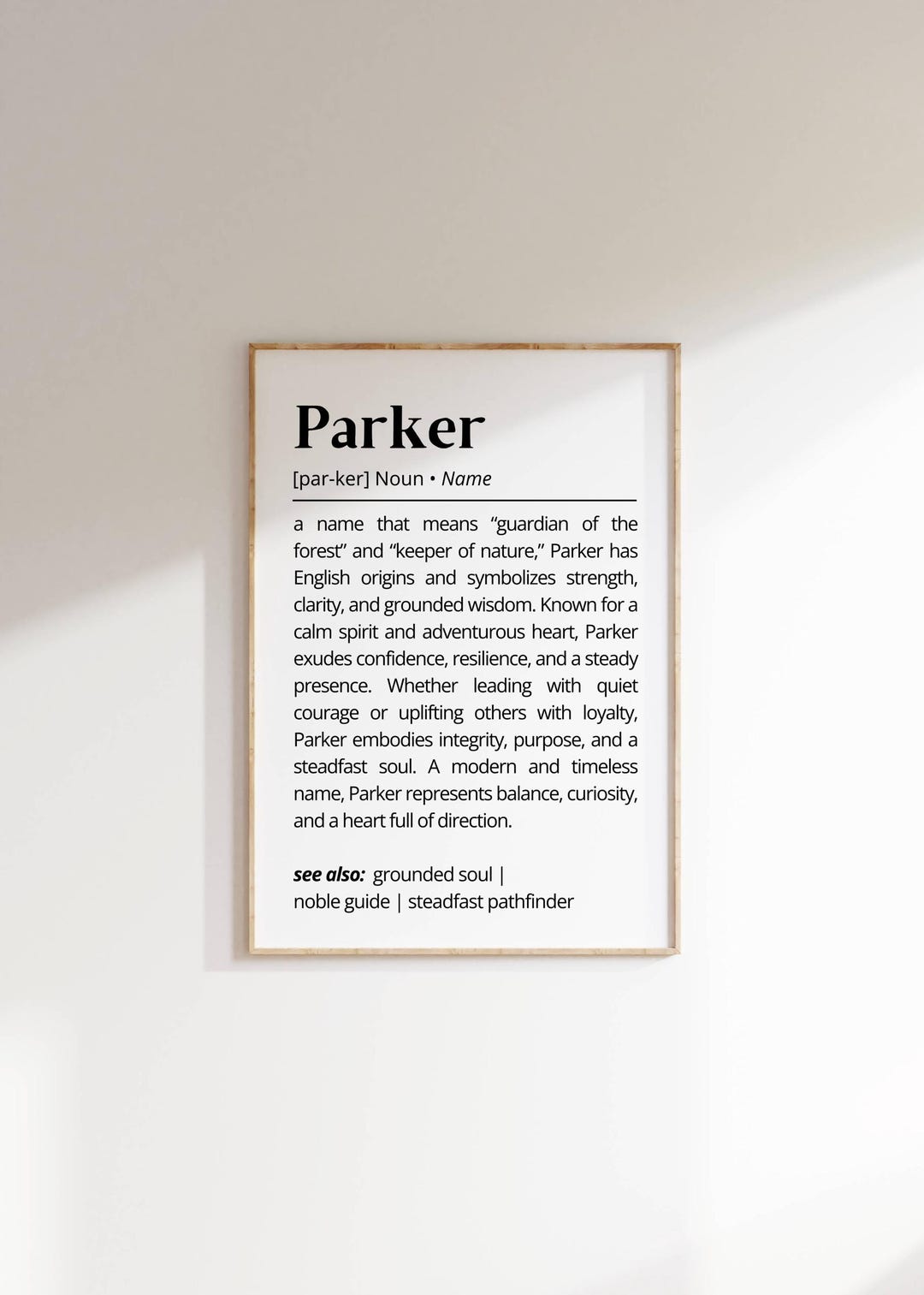 Parker Name Definition Wall Art Personalized Name Meaning Gift ...