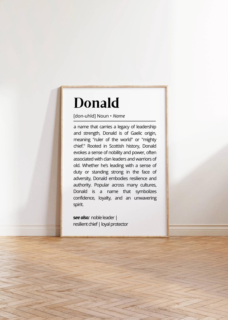 Donald Name Definition Wall Art Print Unique Gift for Friends Family ...