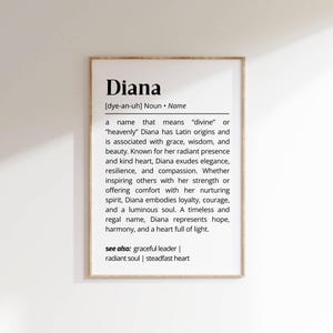 Diana Name Definition Wall Art Personalized Name Meaning Minimalist ...