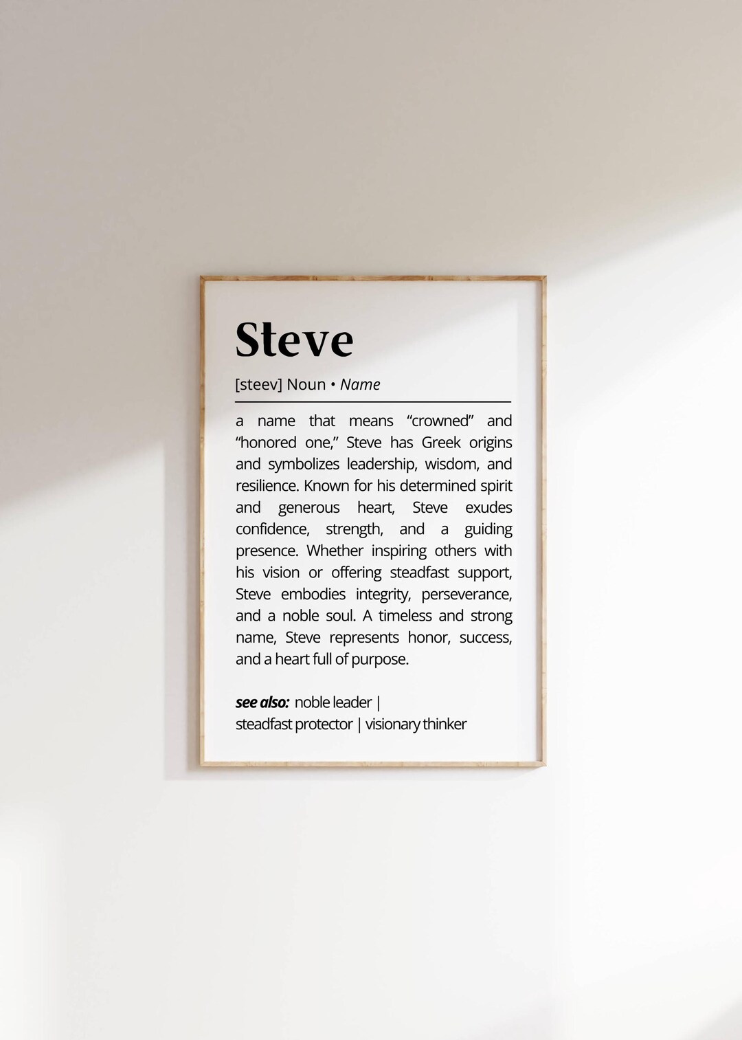 Steve Name Definition Wall Art Personalized Name Meaning Minimalist ...