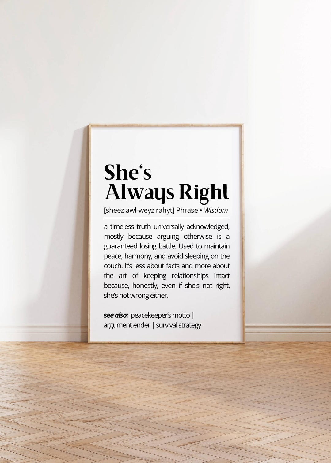 She's Always Right Definition Print, Funny Couple Gift (digital ...