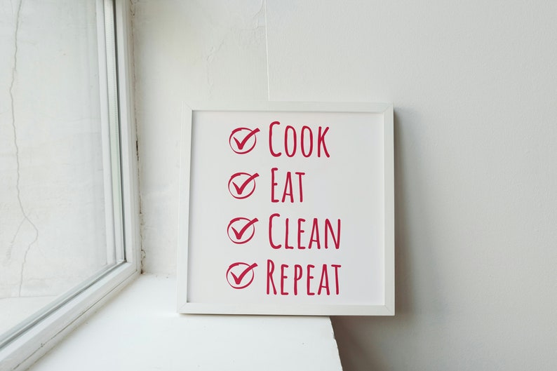 Cook Eat Clean Repeat Print Funny Kitchen Wall Art Daily Routine Decor ...
