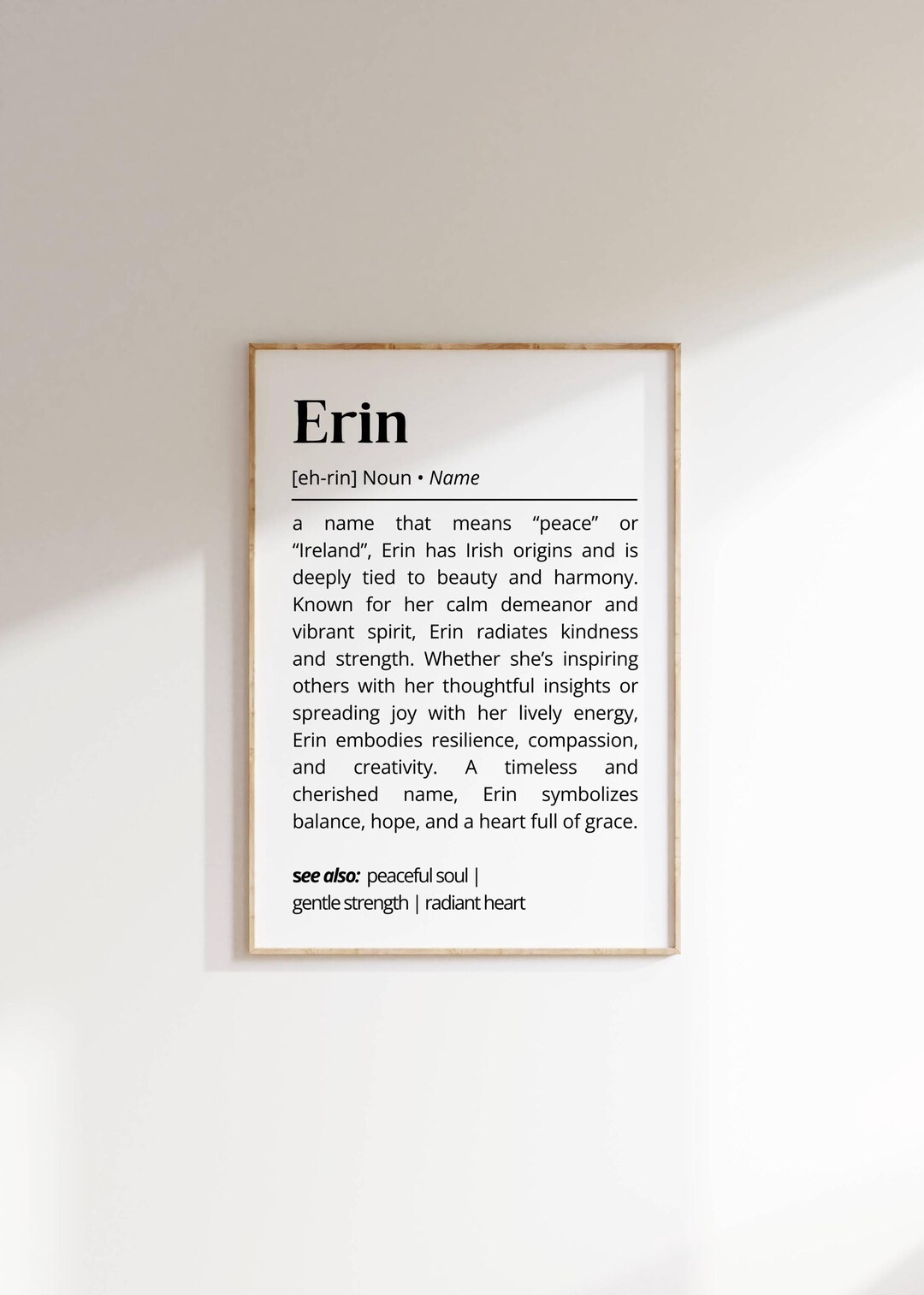 Erin Name Definition Wall Art Personalized Name Meaning Decor Printable Inspirational Unique ...