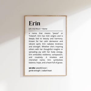 Erin Name Definition Wall Art Personalized Name Meaning Decor Printable ...