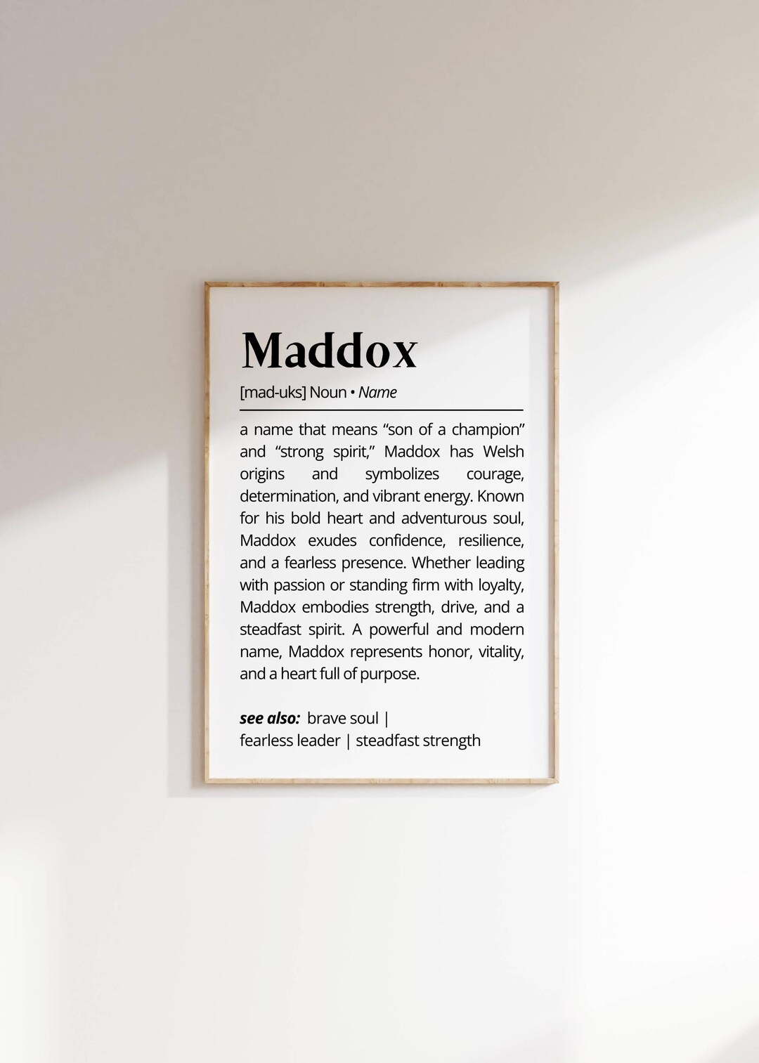 Maddox Name Definition Wall Art Personalized Name Meaning Gift for Him ...