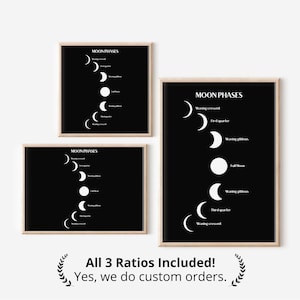 Moon Phases Printable Wall Art Lunar Cycle Poster Minimalist Astronomy ...