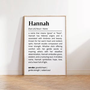 Hannah Name Meaning Print: Personalized Typography Wall Art (digital ...