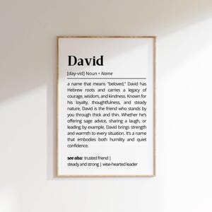 David Name Meaning Print | Personalized Gift | Nursery Wall Art ...