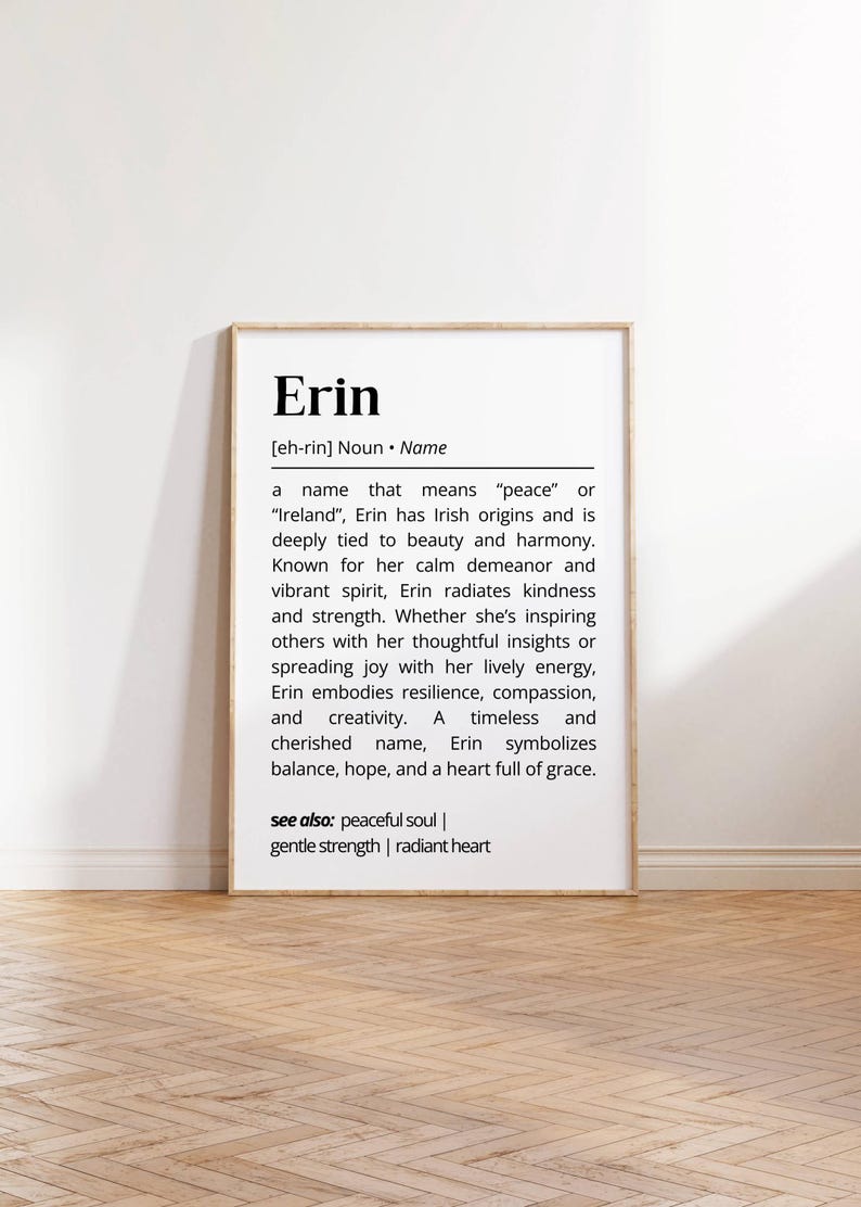Erin Name Definition Wall Art Personalized Name Meaning Decor Printable ...