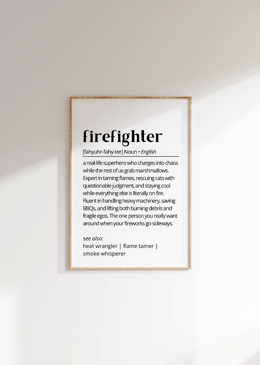 Firefighter Definition Wall Art Funny Firefighter Printable Poster ...