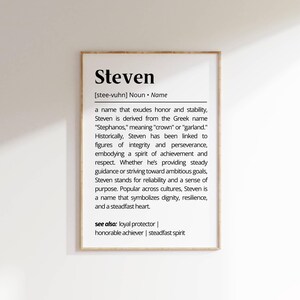 Steven Name Definition Wall Art Print Inspirational Gift for Friends ...