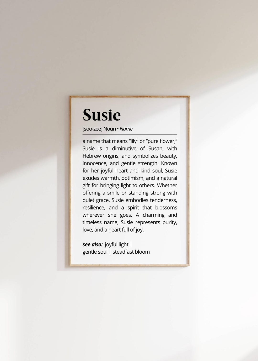 Susie Name Definition Wall Art Personalized Name Meaning Gift for Her ...