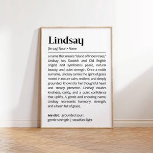 Lindsay Name Definition Wall Art Personalized Name Meaning Gift for Her ...