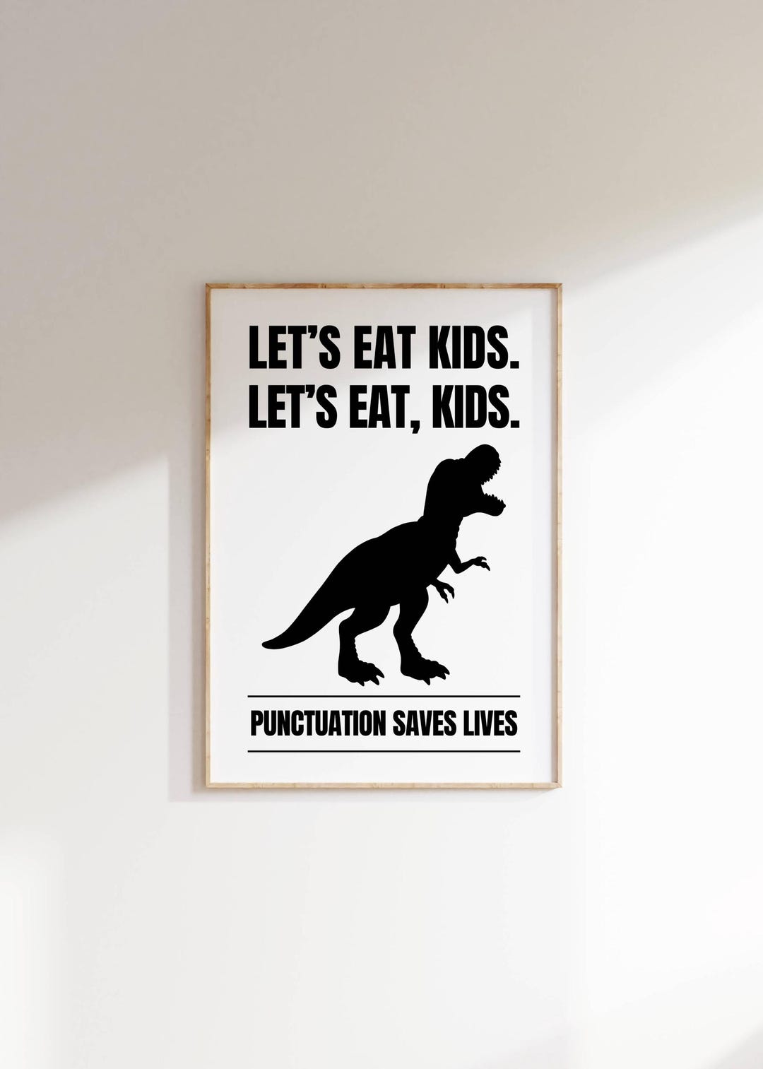Funny Dinosaur Wall Art Punctuation Saves Lives Printable Grammar Humor ...
