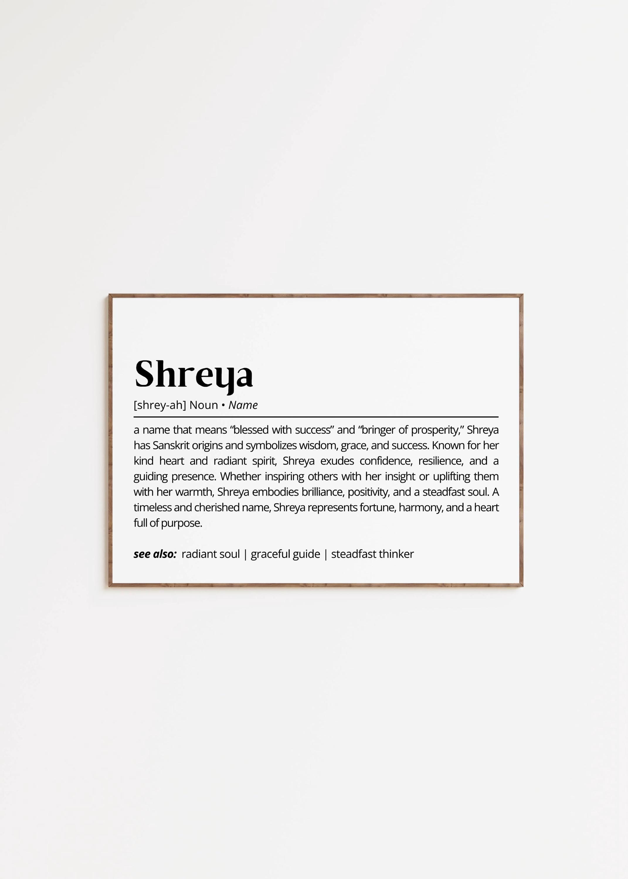 Shreya Name Meaning Print | Personalized Gift | Nursery Wall Art ...