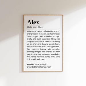 Alex Name Definition Wall Art Personalized Name Meaning Gift Minimalist ...
