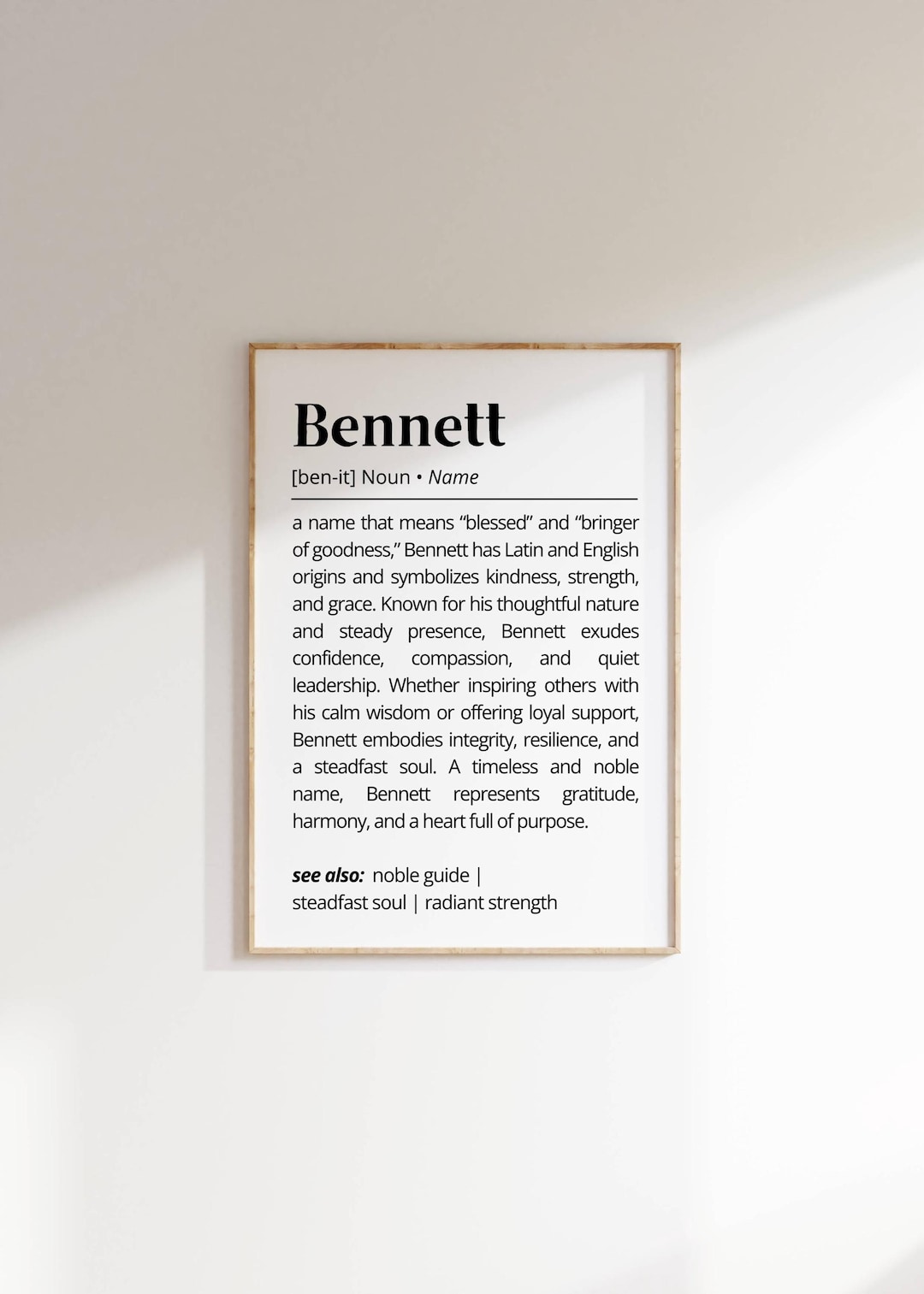 Bennett Name Meaning Print: Minimalist Typography Nursery Decor ...