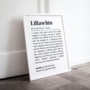 Lillawhin Name Definition Wall Art Unique Personalized Name Poster Creative and Elegant Gift for ...