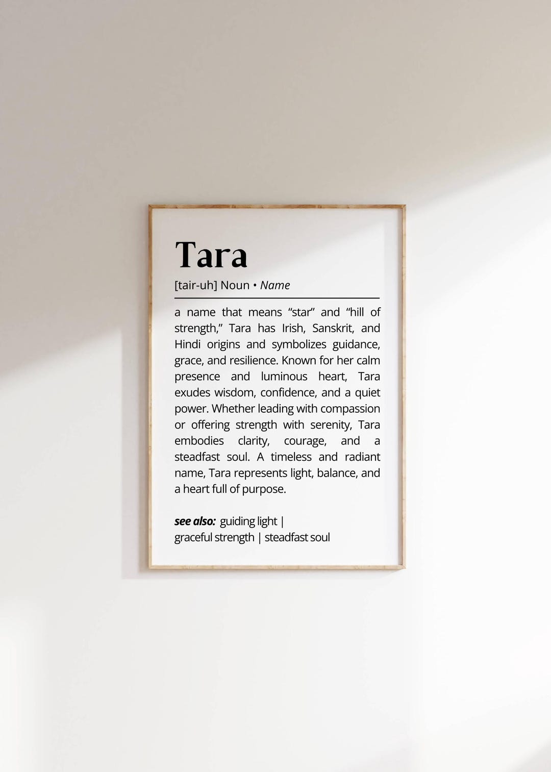 Tara Name Definition Wall Art Personalized Name Meaning Gift Minimalist ...