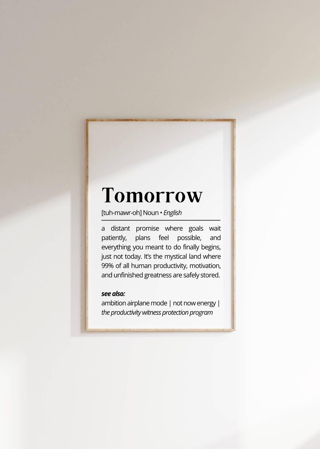 Tomorrow Definition Wall Art Funny Procrastination Printable Poster ...
