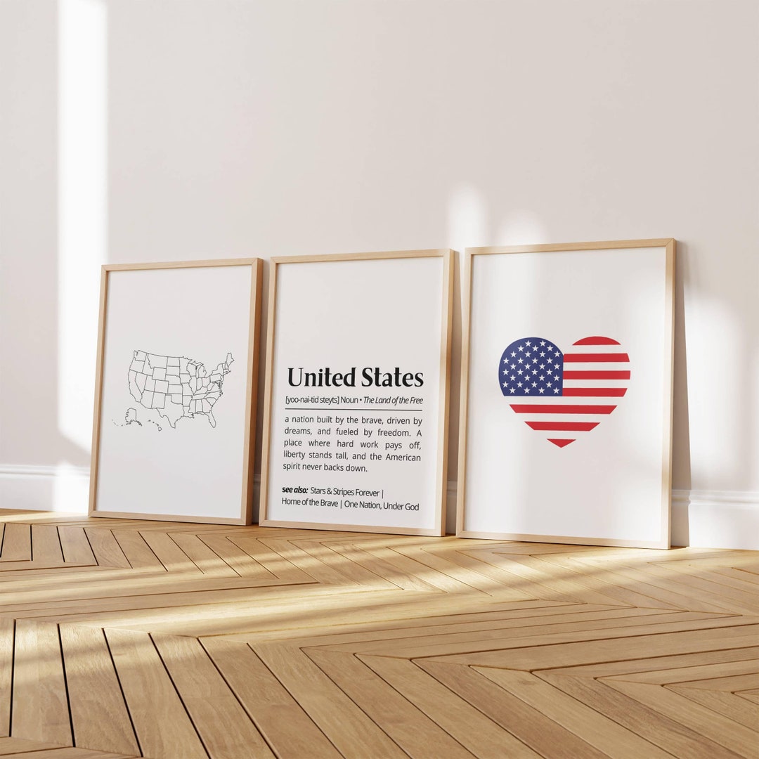 USA Map & Flag Art Prints: Patriotic Home Decor Set (digital Download ...