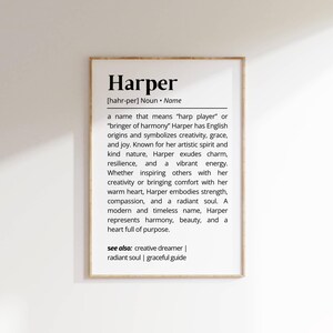 Harper Name Definition Wall Art Personalized Name Meaning Minimalist ...