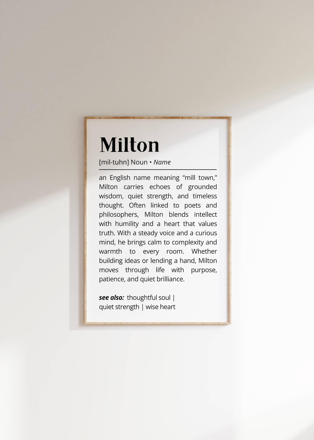 Milton Name Meaning Print | Personalized Gift | Nursery Wall Art ...