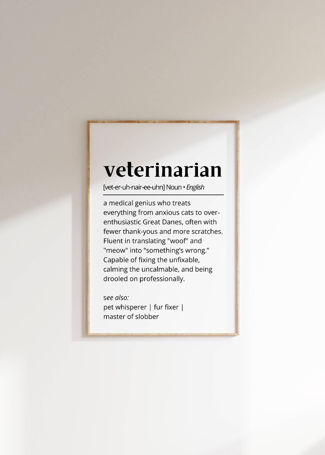 Veterinarian Definition Wall Art Funny Vet Office Decor Printable Pet ...