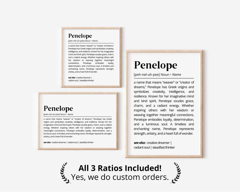 Penelope Name Meaning Print | Personalized Gift | Nursery Wall Art ...