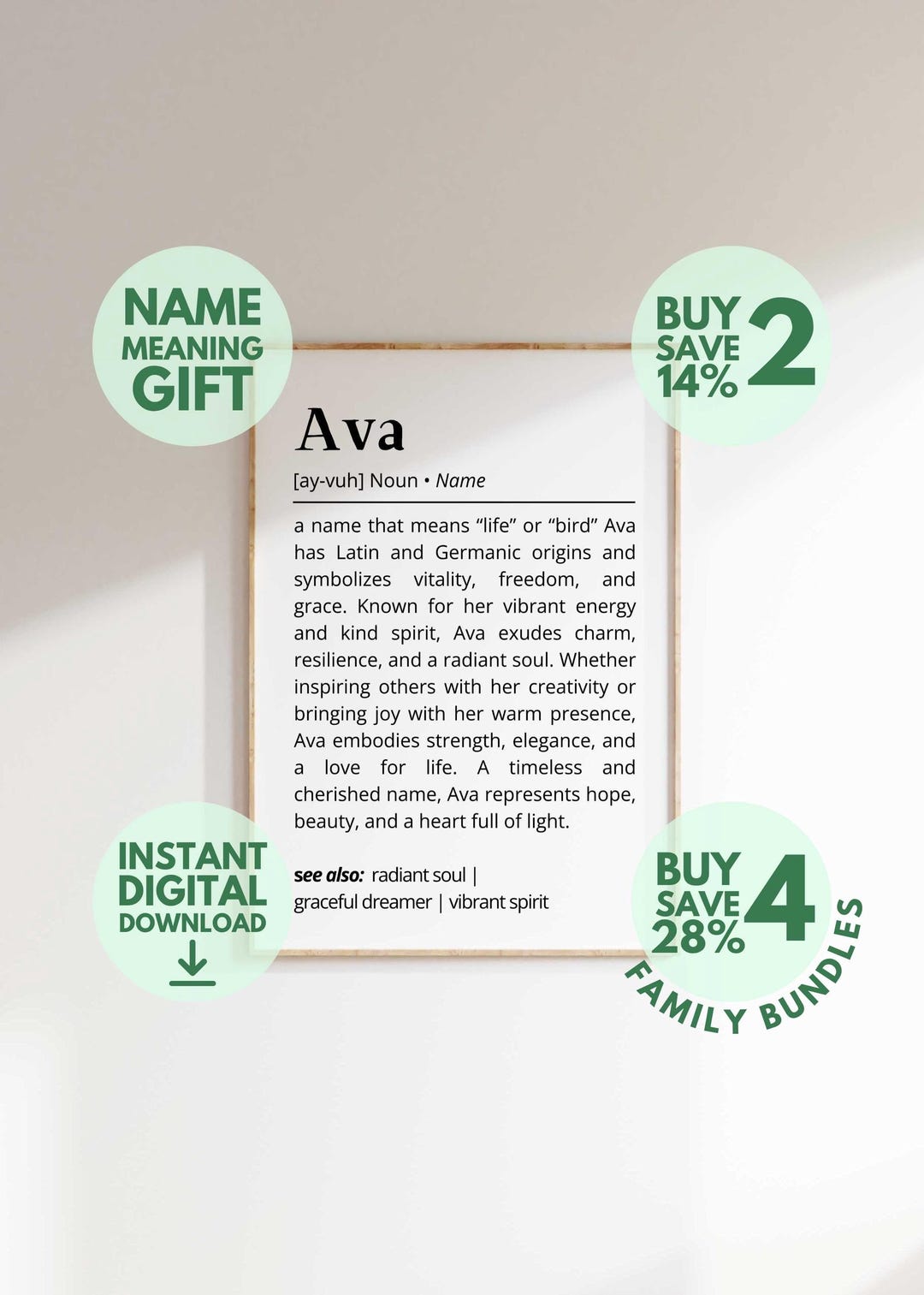 Ava Name Meaning Print | Personalized Gift | Nursery Wall Art | Instant ...