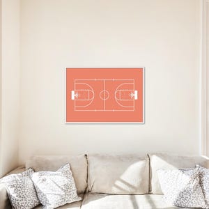 Minimalist Basketball Court Print: Orange Sports Wall Art (digital ...