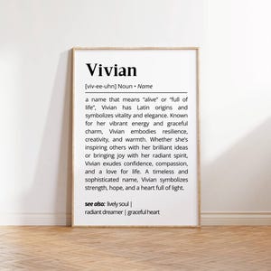 Vivian Name Definition Printable Wall Art Elegant Name Meaning Decor ...