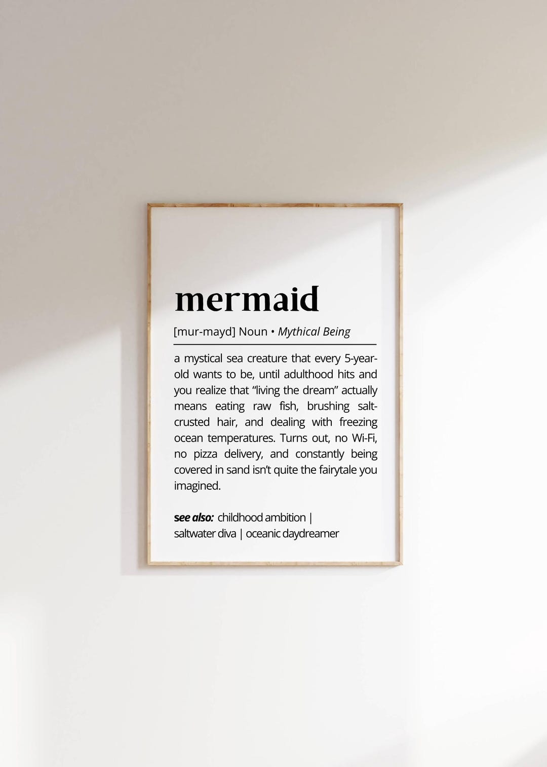 Mermaid Definition Wall Art Print Whimsical Humor Printable Poster ...