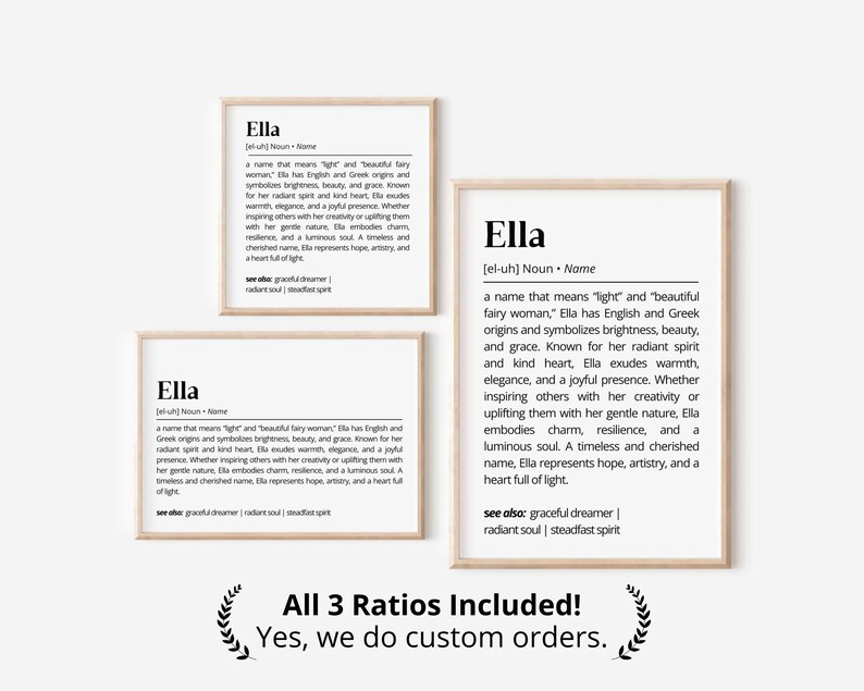 Ella Name Meaning Print | Personalized Gift | Nursery Wall Art ...