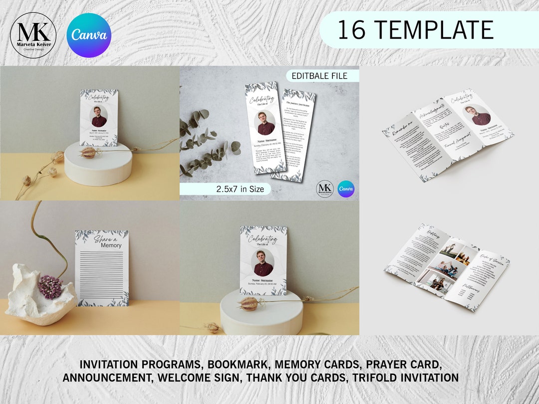 Funeral Invitation Programs Bundle Set Template Ediable Canva Template ...