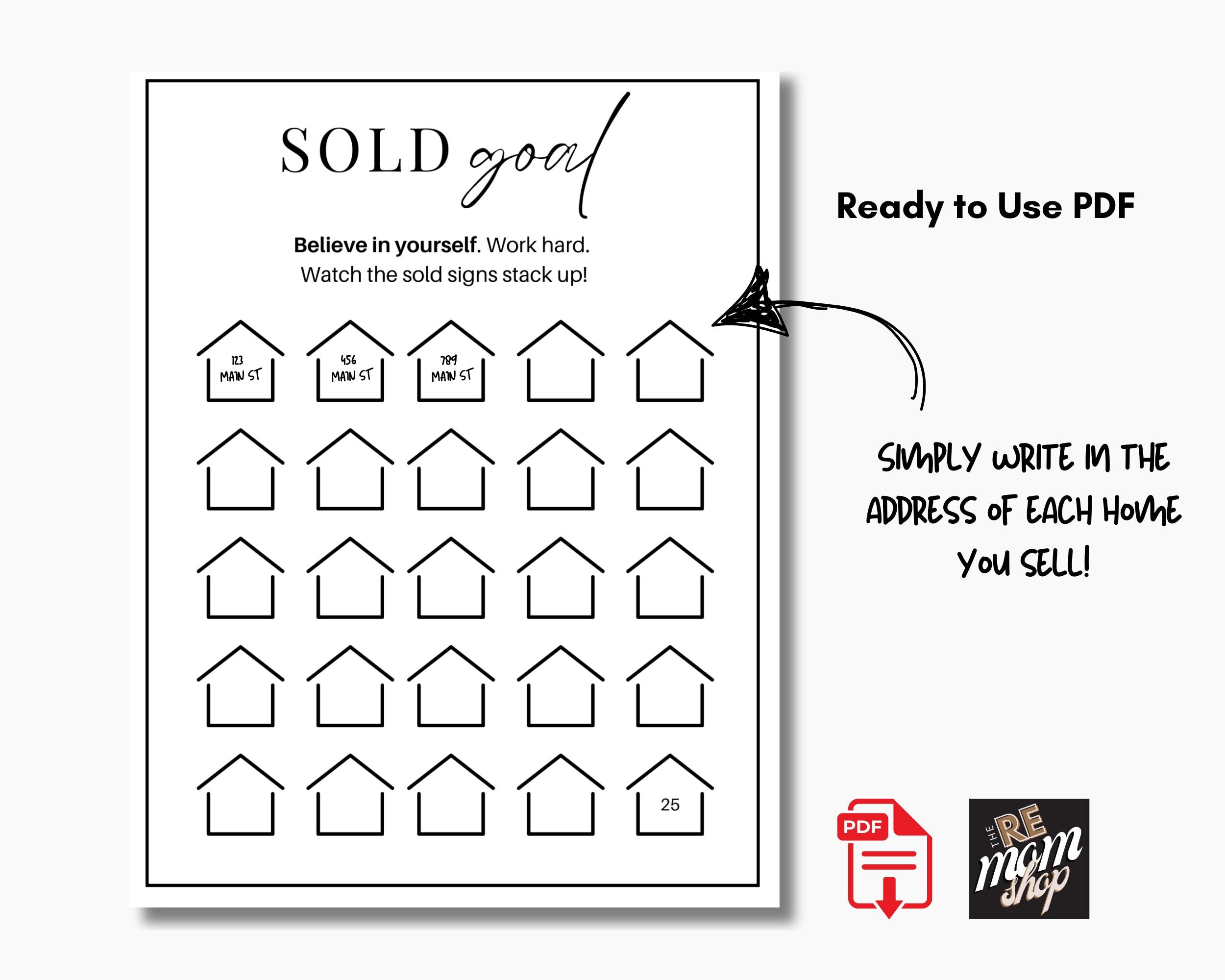 Real Estate Sales Goal Chart | Home Sold Tracker (PDF Download) - Etsy
