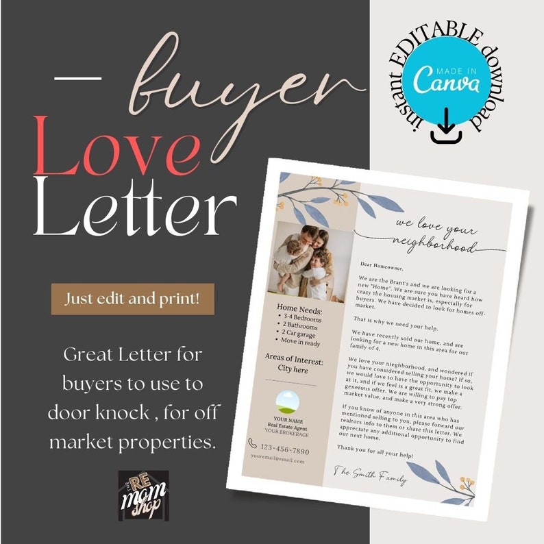 Editable Buyer Love Letter Template, Real Estate Marketing (canva) - Etsy