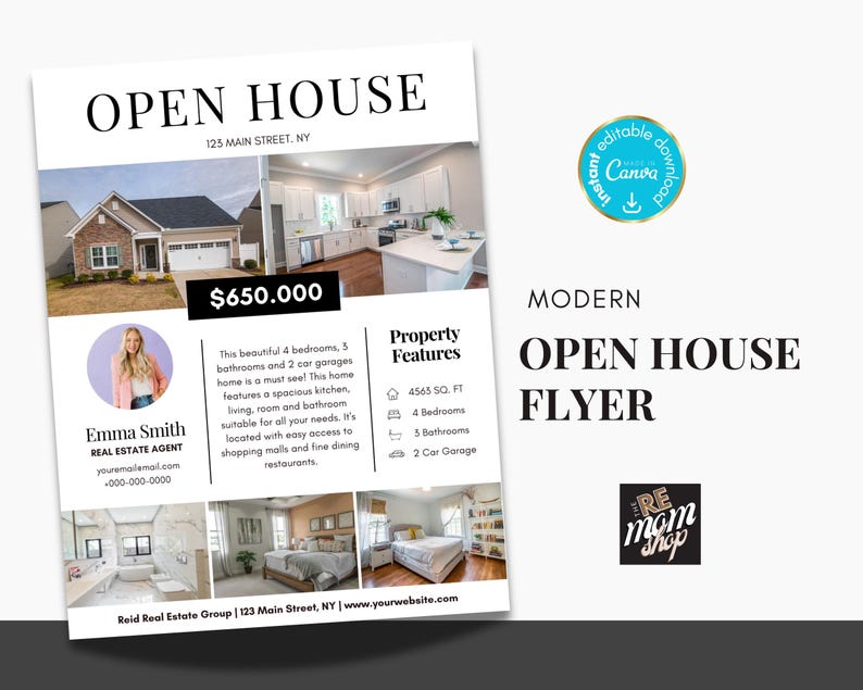 Modern Open House Editable Flyer Open House Marketing Canva Real Estate ...