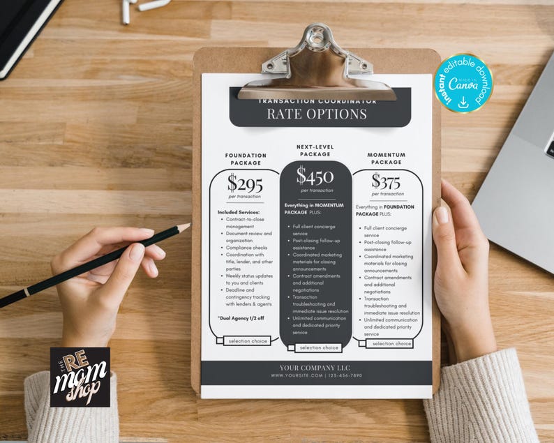 Transaction Coordinator Service List Template, Real Estate TC Menu ...