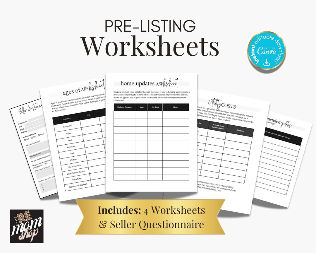 Real Estate Pre-listing Worksheet Set, Canva Templates (digital ...